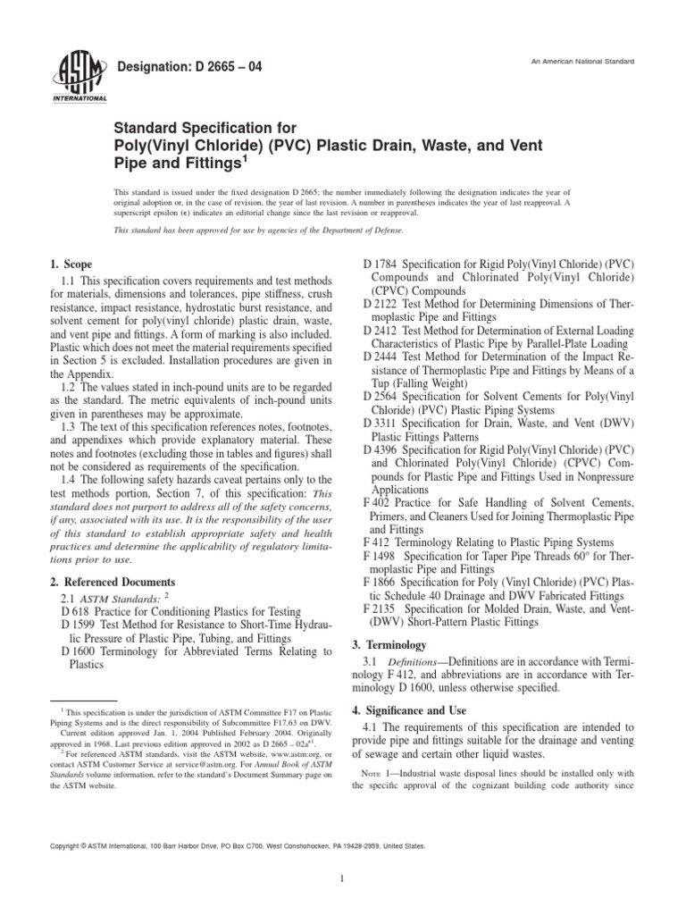Astm D 2665 PDF | PDF | Pipe (Fluid Conveyance) | Polyvinyl Chloride