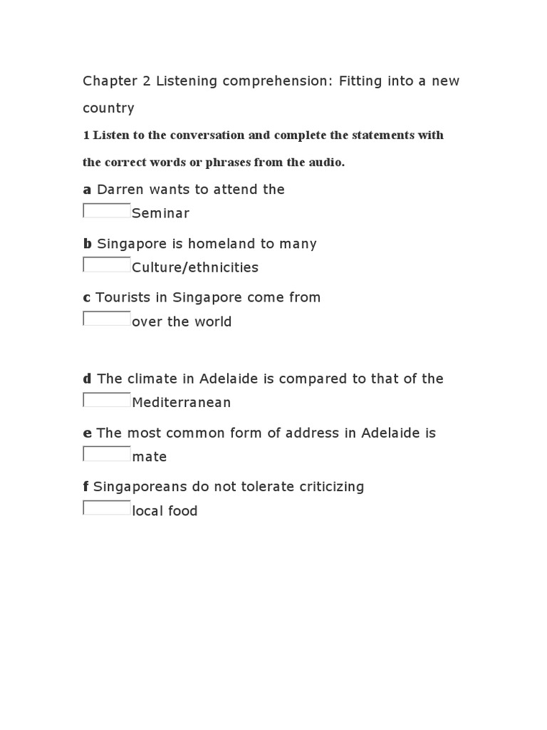 Listening Comprehension in New Countries | PDF