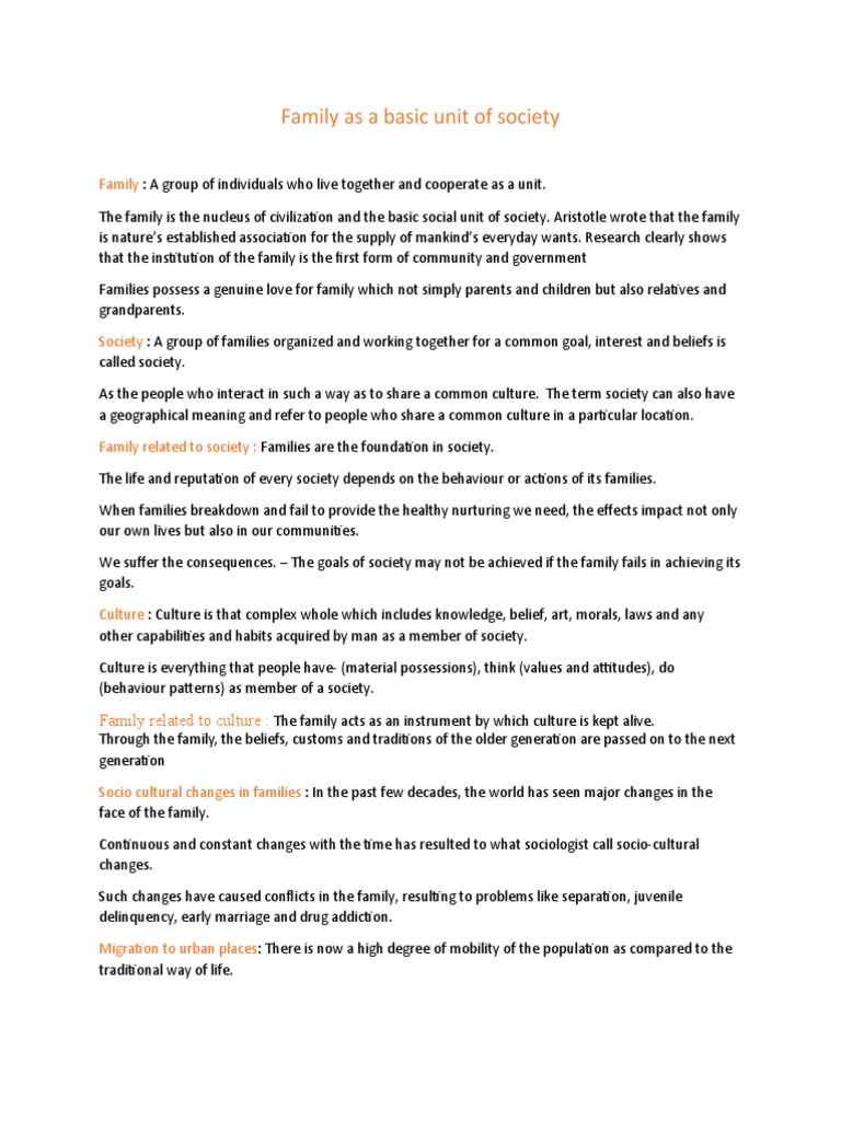 Family As A Basic Unit of Society | PDF | Family | Marriage