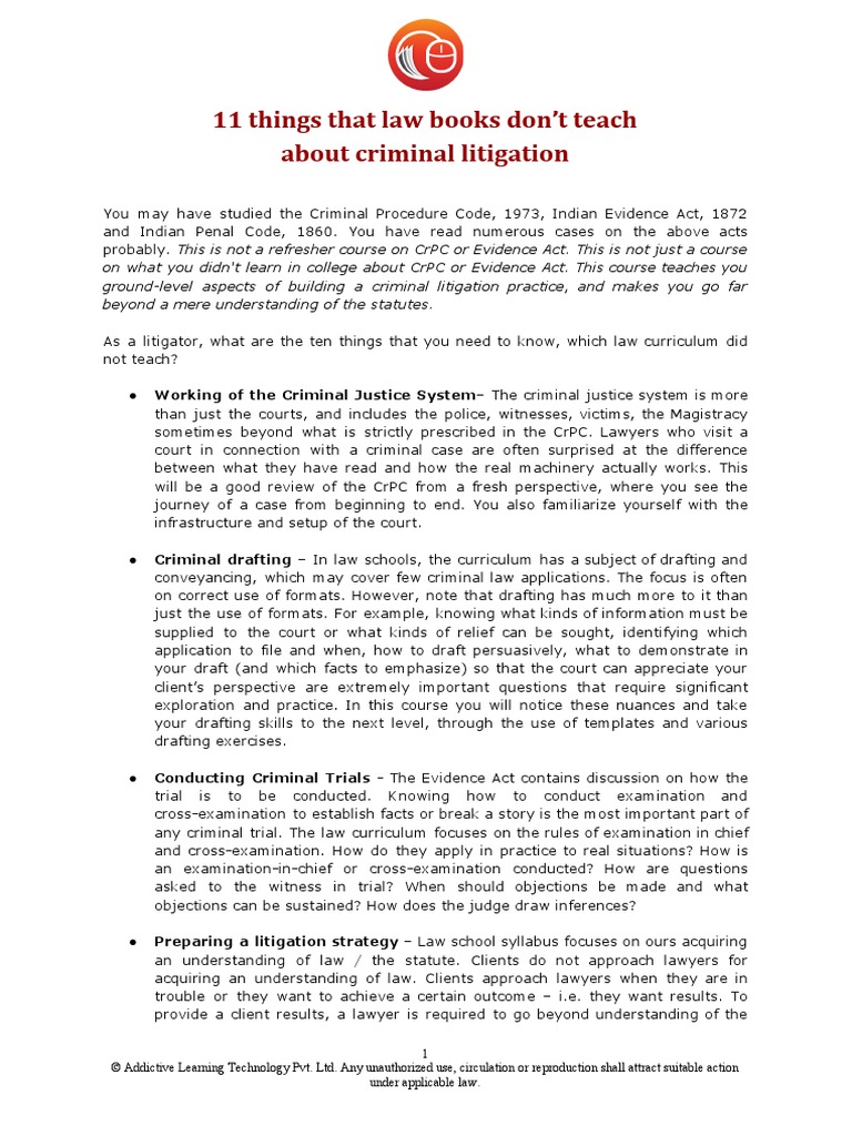 11 Things That Law Books Don't Teach About Criminal Litigation | PDF ...