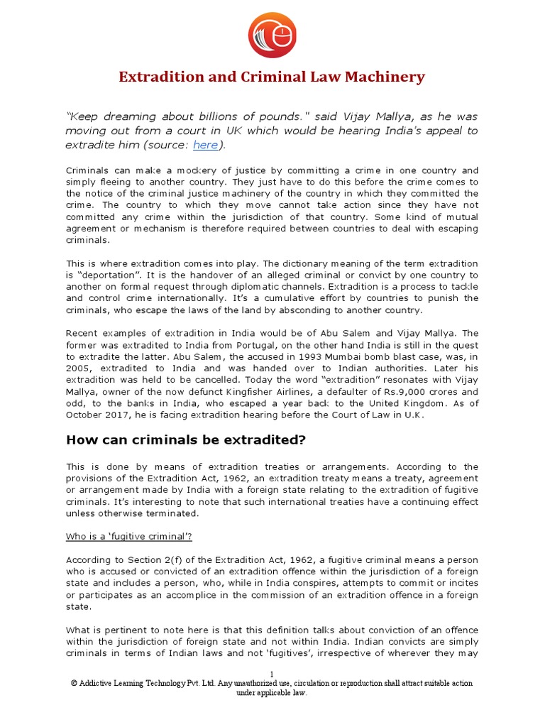 Extradition and Criminal Law Machinery | Download Free PDF ...