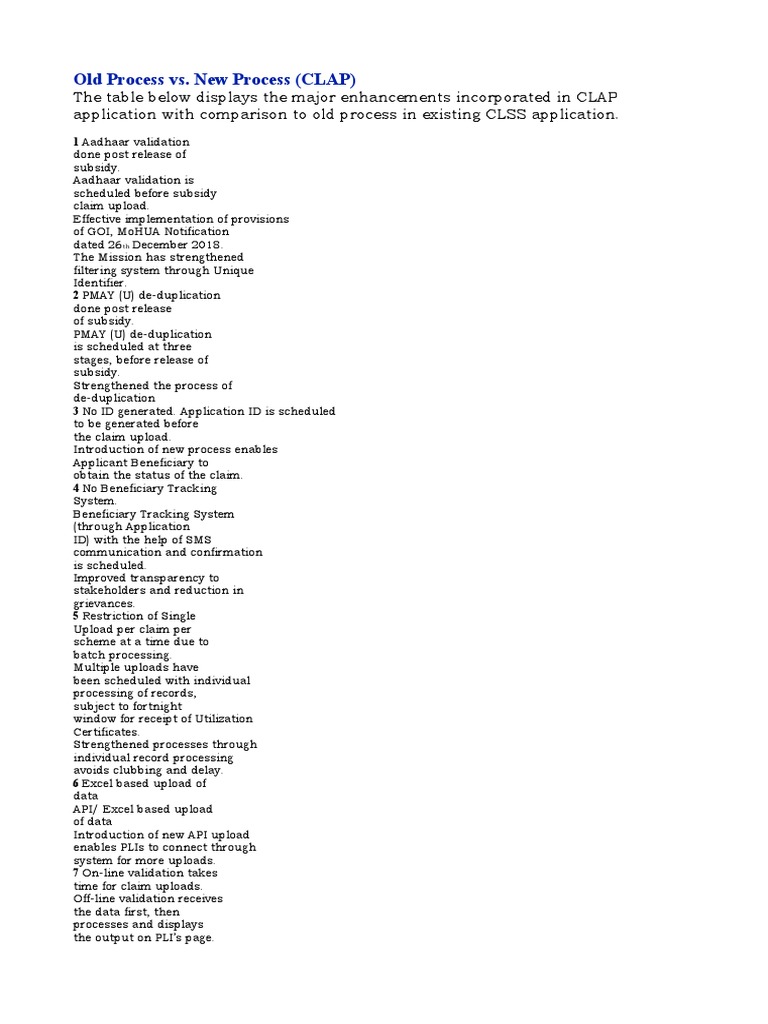 Old Process vs. New Process (CLAP) | PDF | Computing | Software