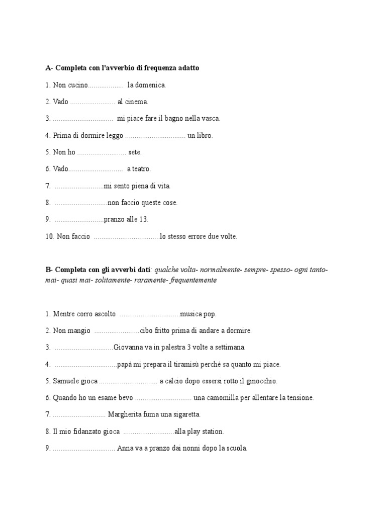 Avverbi Di Frequenza Esercizi | PDF