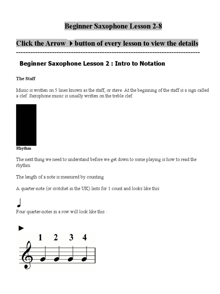 Beginner Saxophone Lessons Overview | PDF | Performing Arts | Musical ...