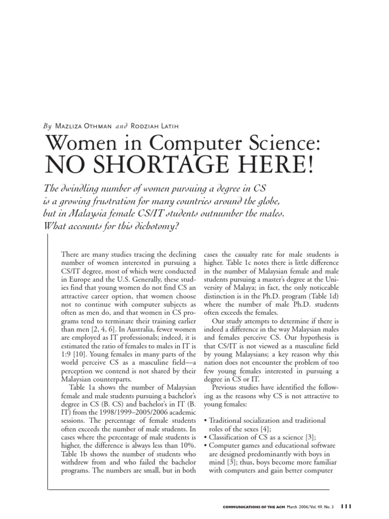 Women in Computer Science | PDF | Bachelor's Degree | Computer Science