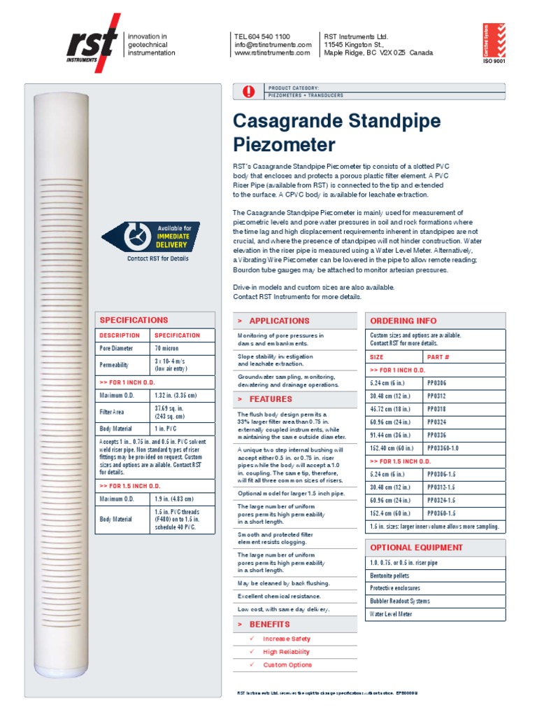 Casagrande Standpipe Piezometer EPB0009M PDF | PDF | Pipe (Fluid Conveyance) | Hydrology