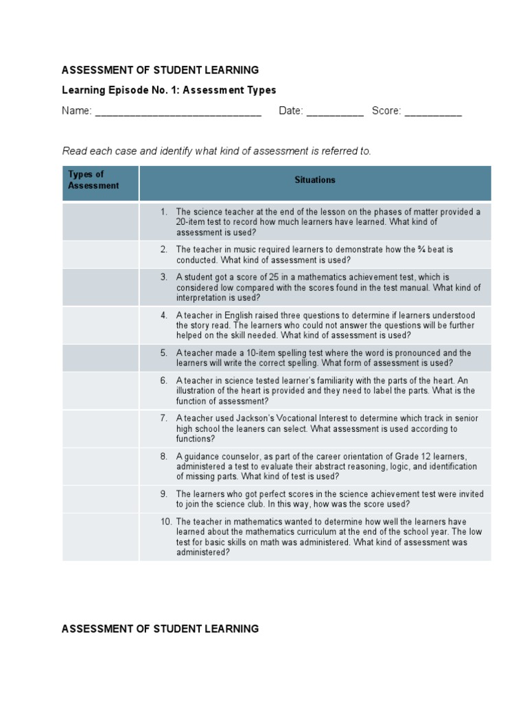 A Comprehensive Assessment Plan: Identifying Learning Targets and ...