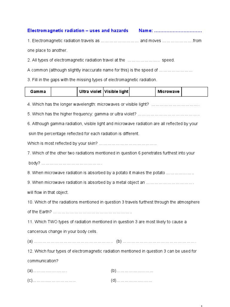 Electromagnetic Radiation: Uses & Risks | PDF | Microwave ...