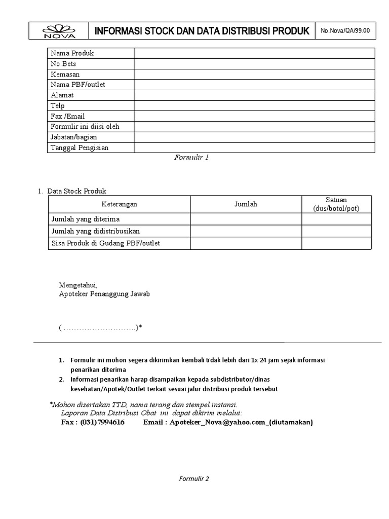 Formulir Stok Produk Recall | PDF
