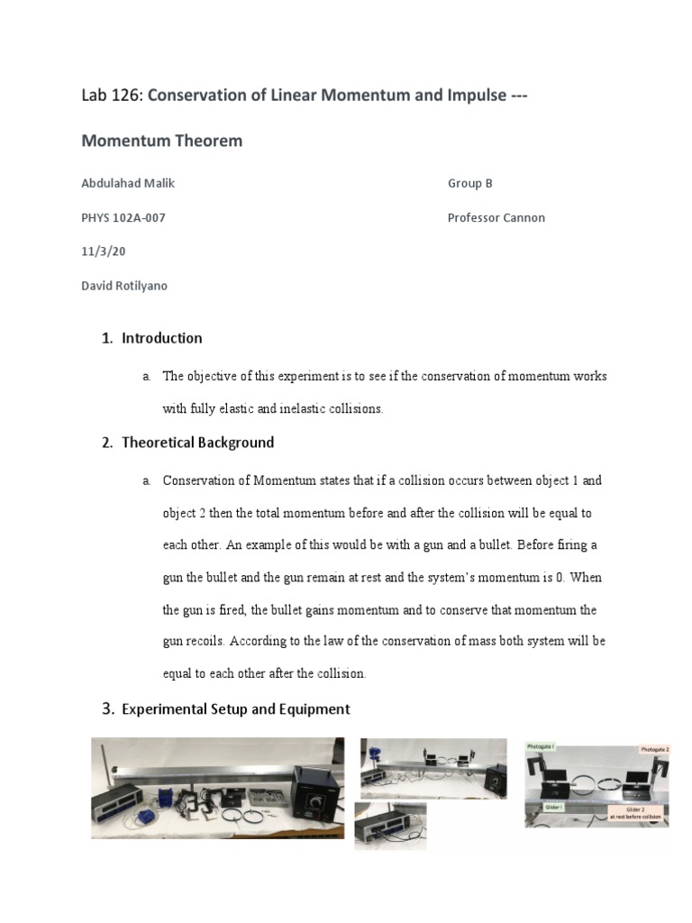 Lab 126 - Conservation of Linear Momentum and Impulse - Momentum ...