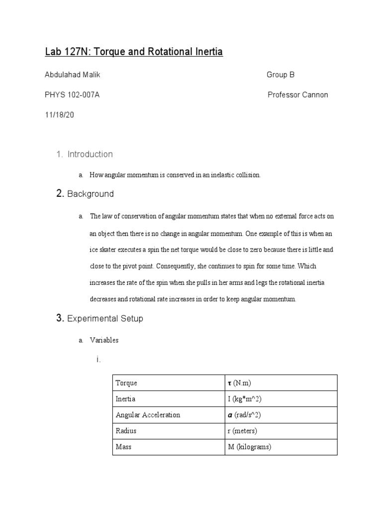 Torque and Rotational Inertia Lab | PDF | Torque | Angular Momentum