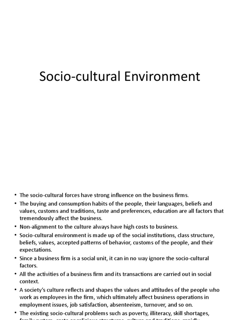 Understanding Socio-Cultural Environment | PDF | Social Mobility ...