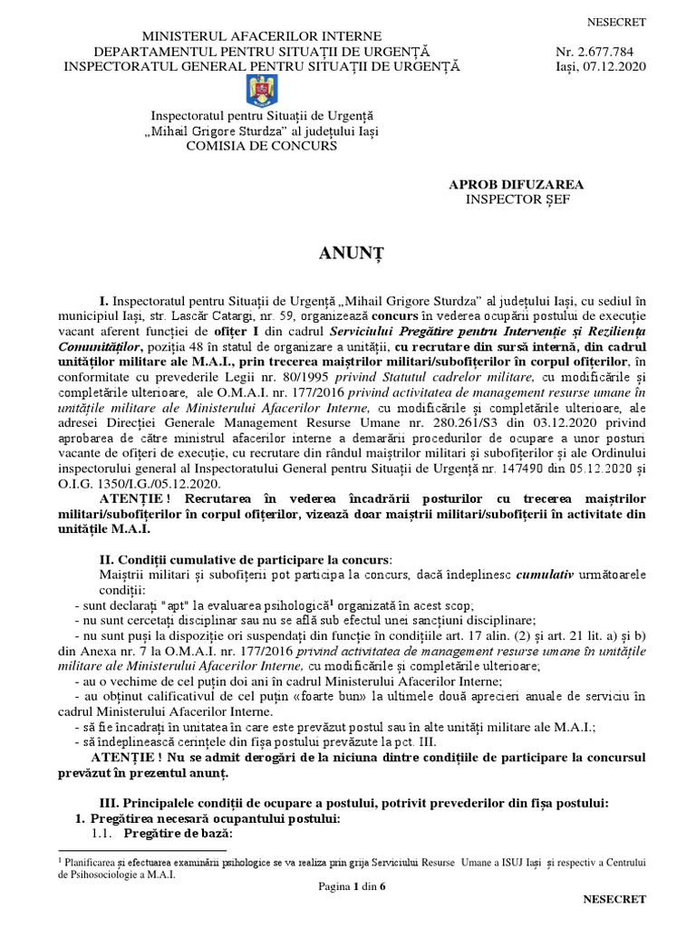Anunt Concurs Ofiter I SPIRC PDF | PDF