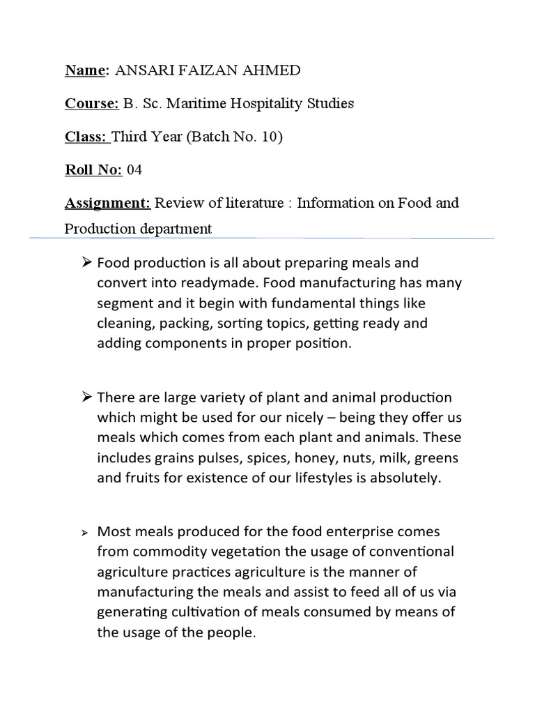 10 Information On Food Production Department | PDF | Wellness | Science ...