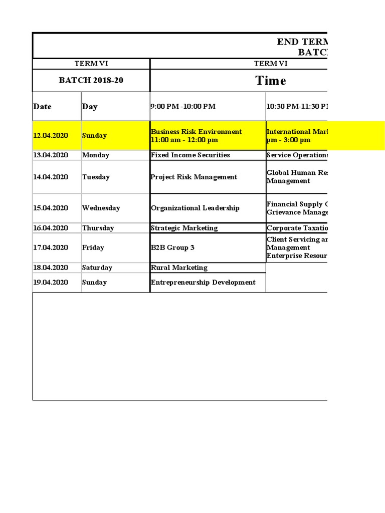 End Term Exam Schedule | PDF | Analytics | Marketing