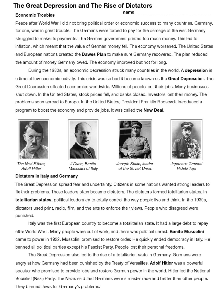 Great Depression and Rise of Dictators | PDF | Nazi Germany | Adolf Hitler