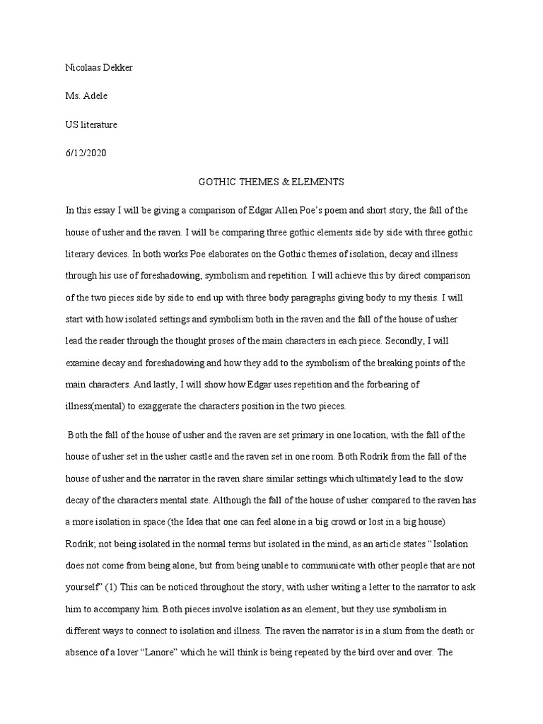 Gothic Compare&Contrast Essay | PDF | The Raven | Gothic Fiction