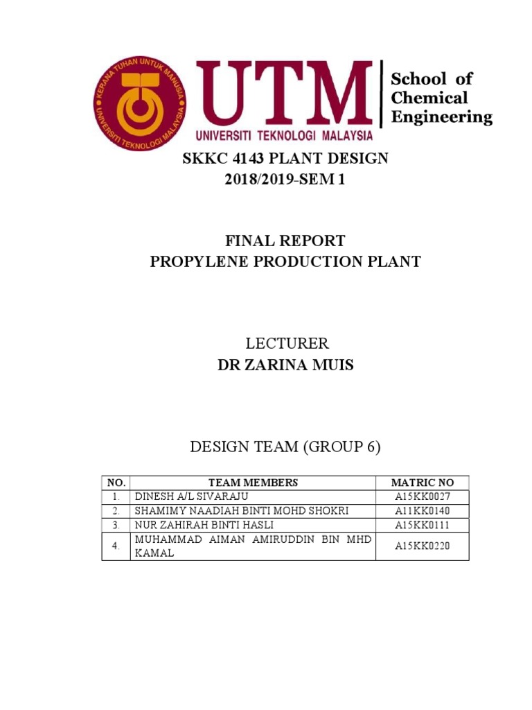 Propylene Production Plant Design Report | PDF | Cracking (Chemistry ...