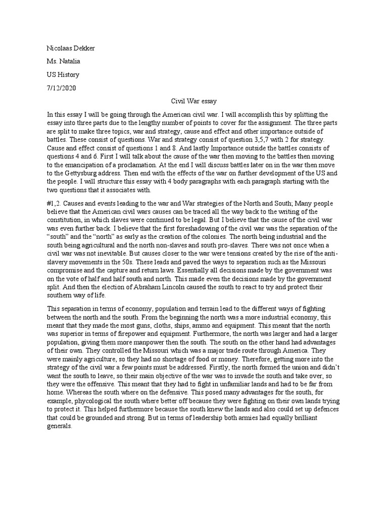 Civil War Essay | PDF | American Civil War | Battle Of Gettysburg