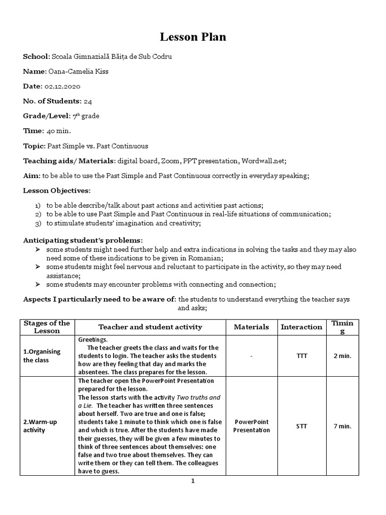 Past Simple vs. Past Continuous Lesson | PDF | Question | Lesson Plan