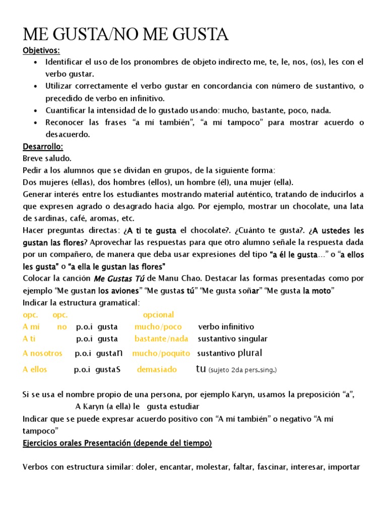 Guía Clase Me Gusta | PDF | Verbo | Sustantivo