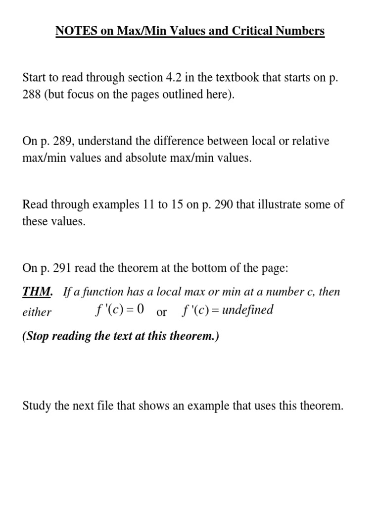 4.2 Max Min Values Critical Numbers PDF | PDF