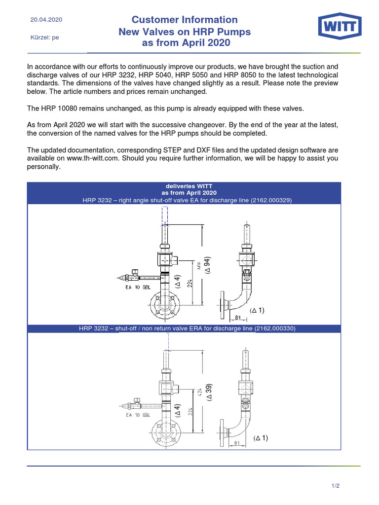 Updated Valves for HRP Pumps: Dimensions Slightly Changed and ...