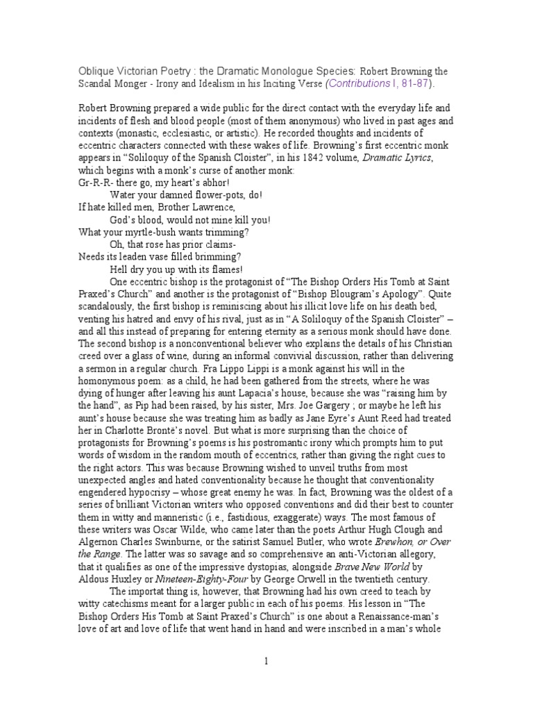 Oblique Victorian Poetry: The Dramatic Monologue Species: Robert ...
