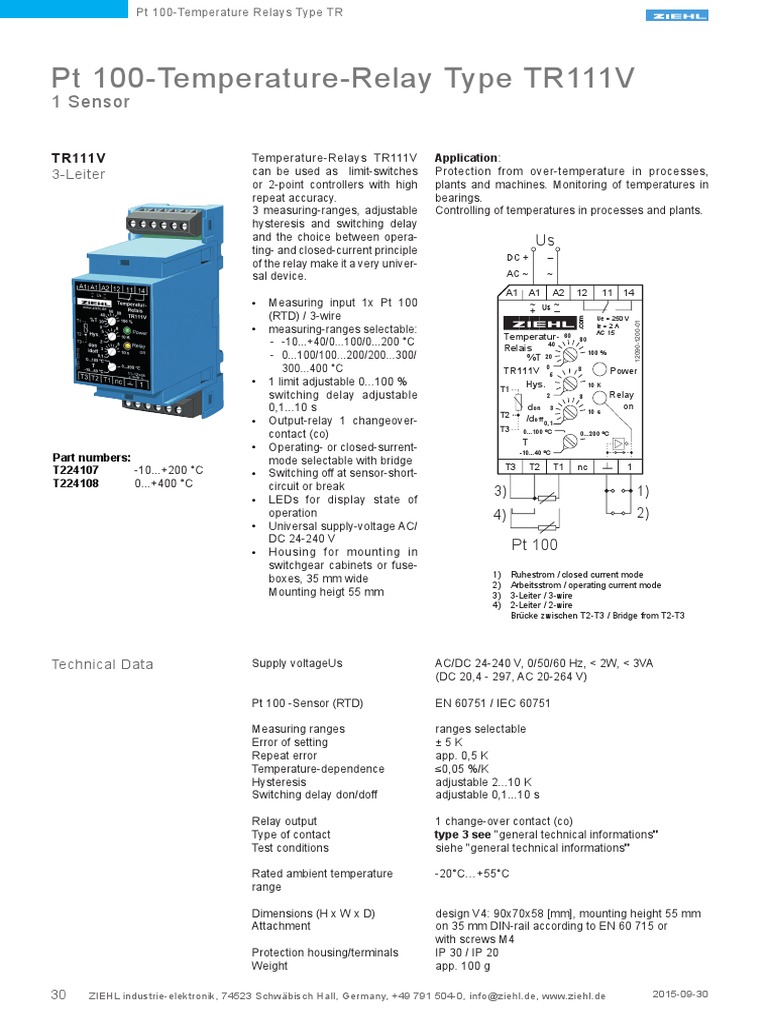 PT 100-Temperature-Relay Type TR111V: 1 Sensor | PDF