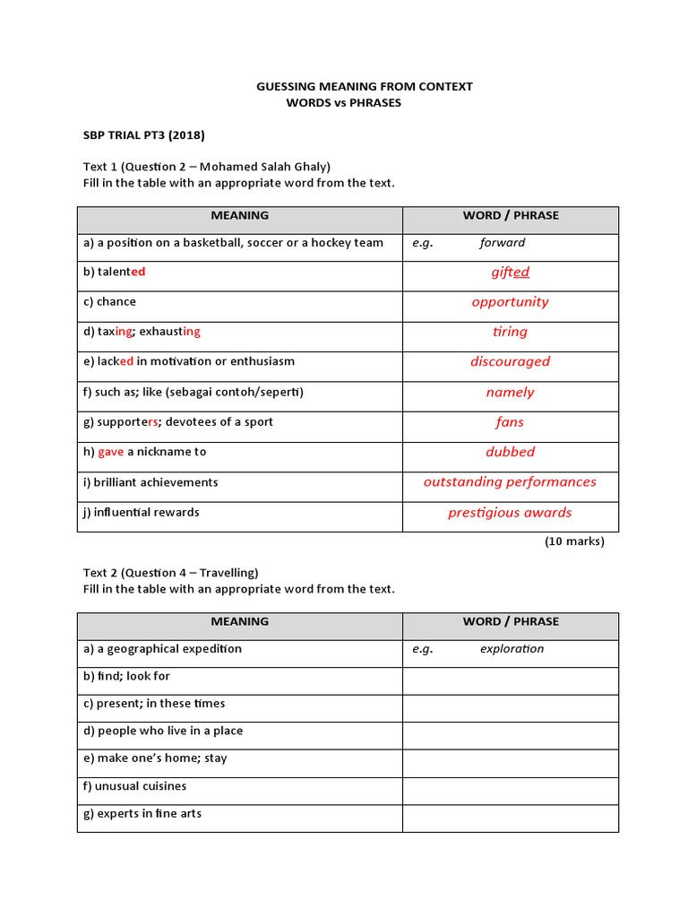 Guessing Meaning From Context 1 | PDF | Word | Linguistics