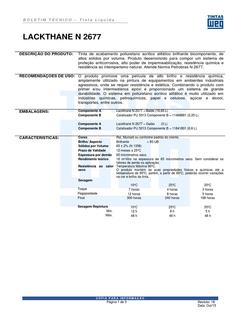 WEG-lackthane-n-2677-boletim-tecnico-portugues-br REV.18 | PDF | Tinta | Umidade