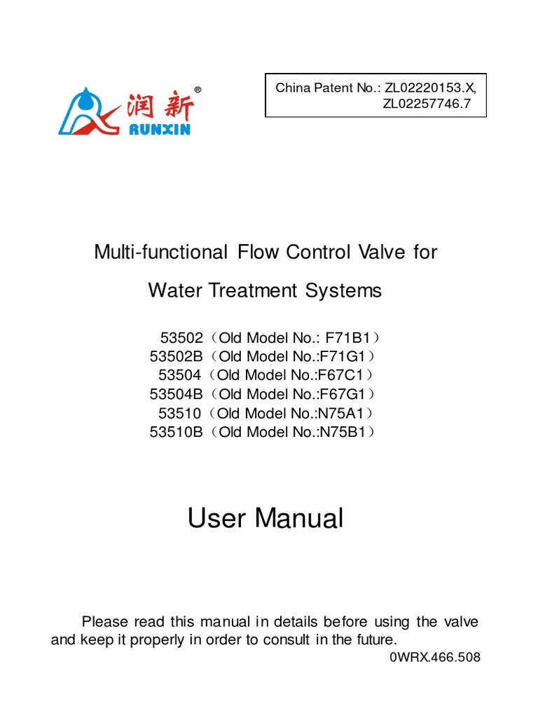 User Manual: Multi-Functional Flow Control Valve For Water Treatment ...