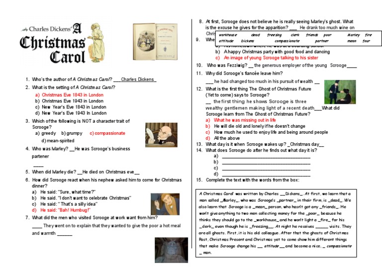 A Christmas Carol Worksheet and Quiz | PDF | Ebenezer Scrooge | A ...
