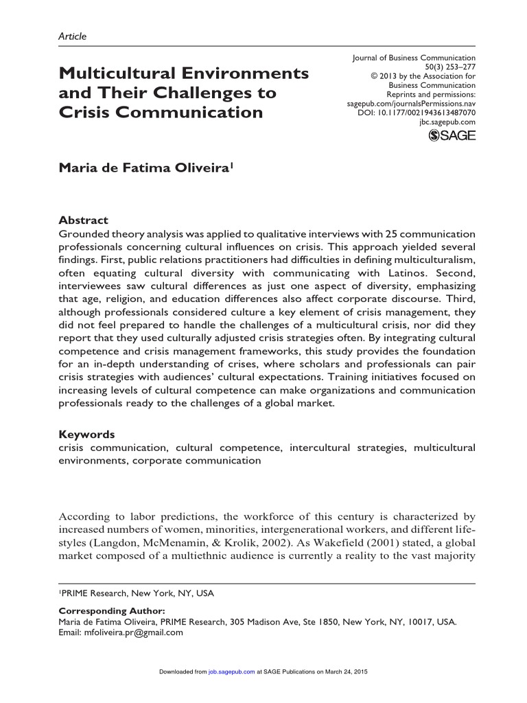 Multicultural Environments and Their Challenges To Crisis Communication ...