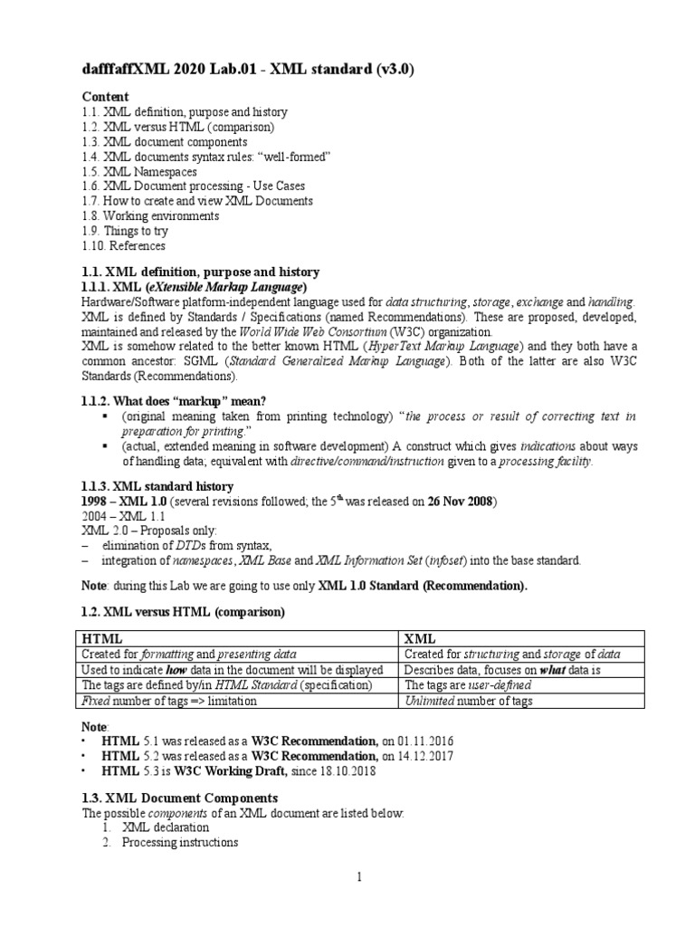 1 - XML 2020 Lab.01 - XML Standard (v3.0) 3 | PDF | Xml | Html