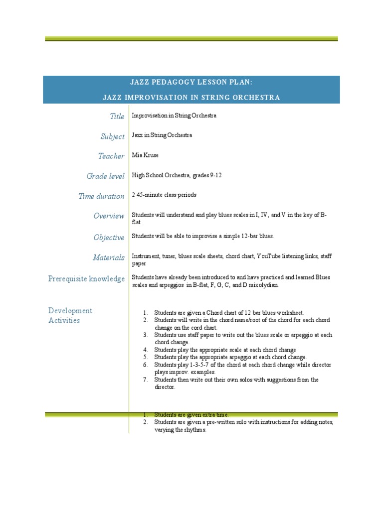 Jazz Lesson Plan | PDF | Chord (Music) | Lesson Plan