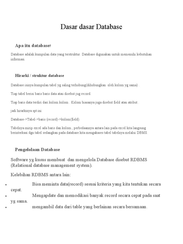 Dasar Dasar Database Dan Membuat Mysql | PDF