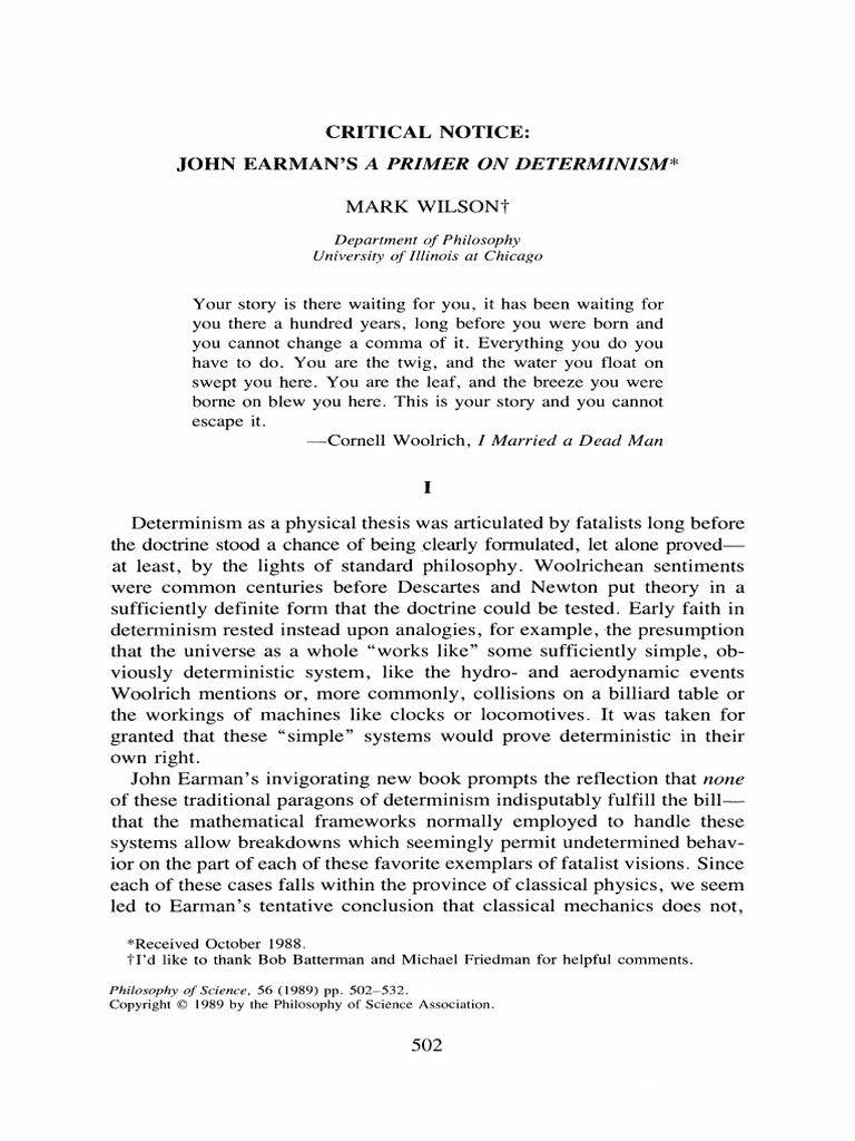John Earman Primer On Determinism | PDF | Determinism | Force