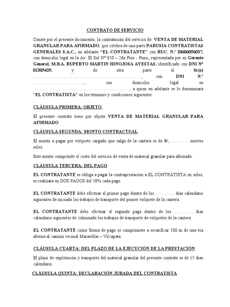 Proforma de Contrato Cantera Santa Maria | PDF | Gobierno | Salario de ...