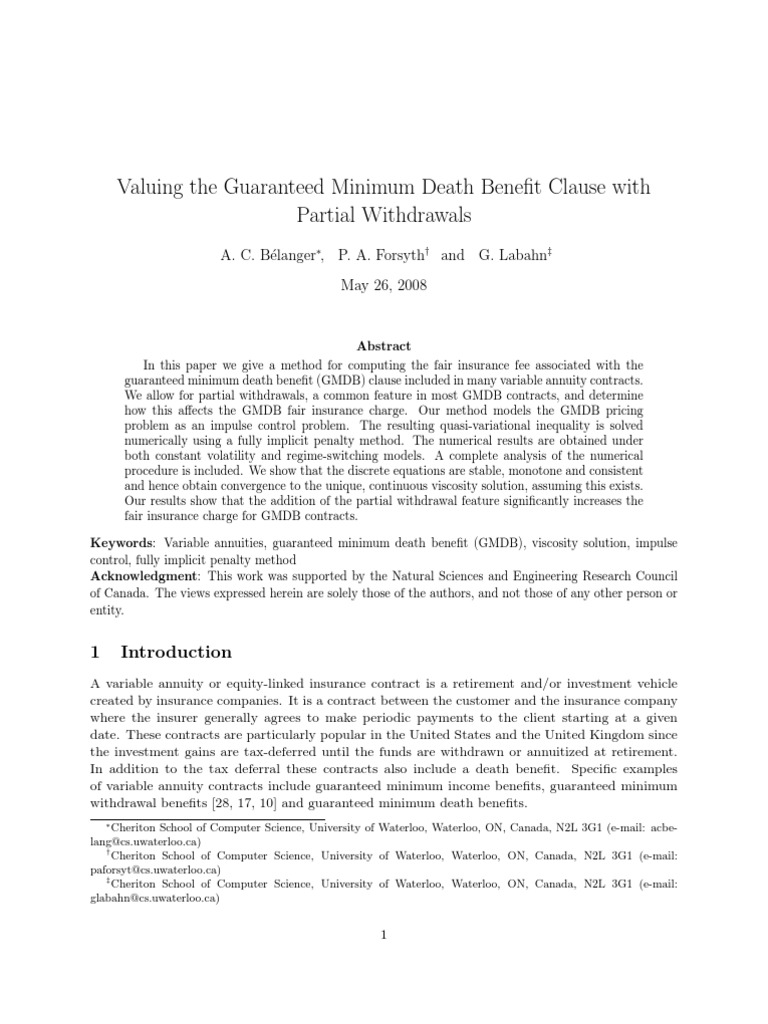 Valuing The Guaranteed Minimum Death Benefit Clause With Partial ...
