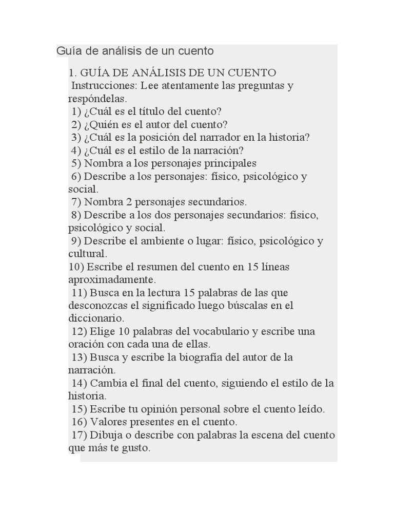 Guia de Analisis Del Cuento y Obras Literarias. | PDF