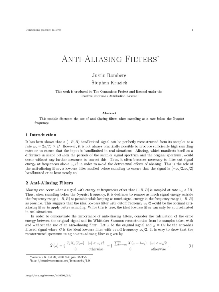 Anti-Aliasing Filters: Justin Romberg Stephen Kruzick | Download Free PDF | Sampling (Signal ...
