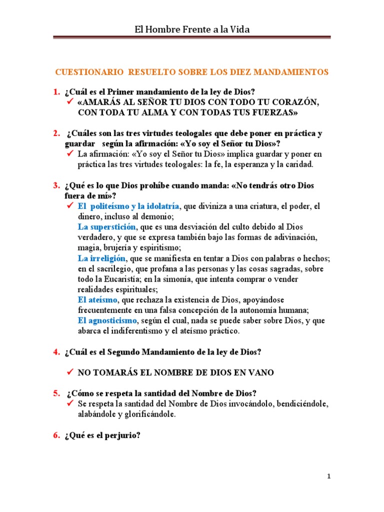 Cuestionario Sobre Los Diez Mandamientos | PDF | Castidad | Shabat