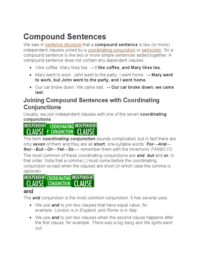 Joining Compound Sentences With Coordinating Conjunctions | PDF | Comma ...