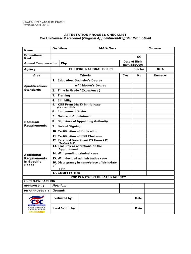CSC Attestation Checklist | PDF