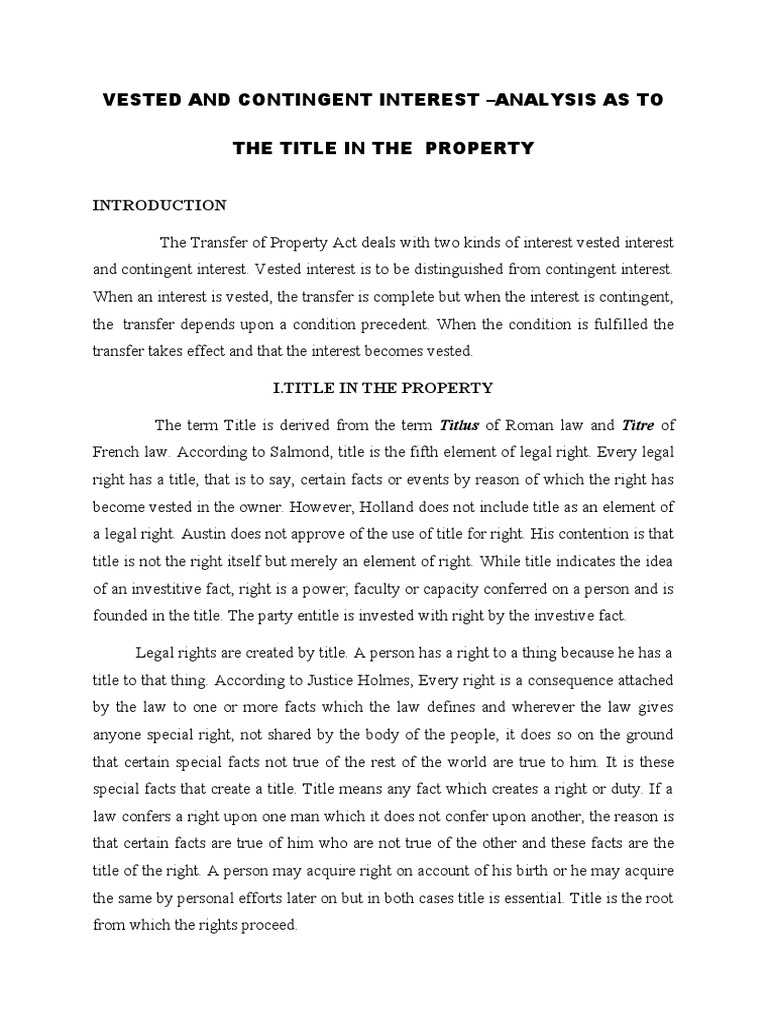 Vested and Contingent Interest | PDF | Trust Law | Deed Of Trust (Real ...