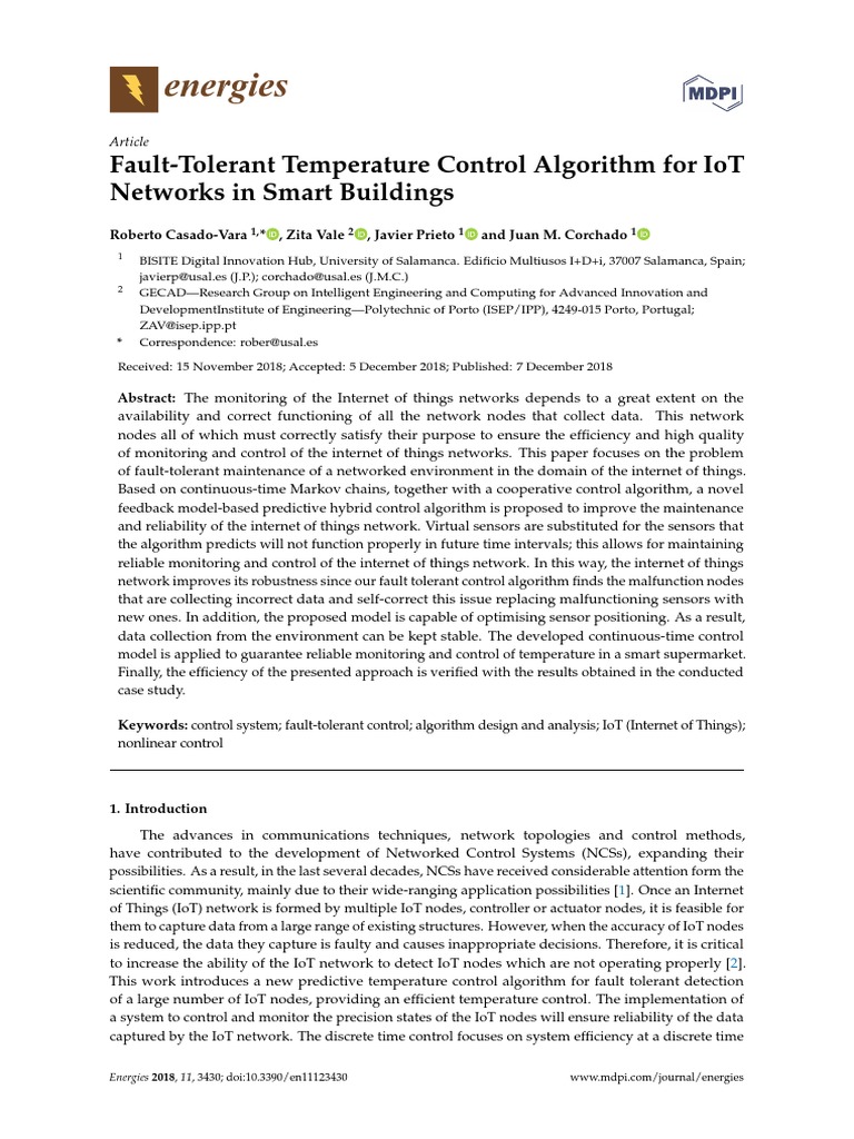 Fault Tolerant Temperature Control Algorithm For Iot Networks In Smart Buildings Pdf Control