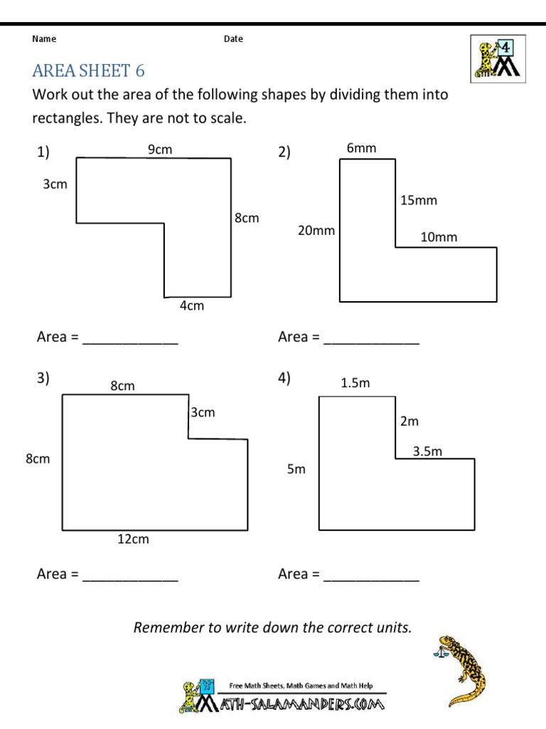 Area Sheet 6: Work Out The Area of The Following Shapes by Dividing ...