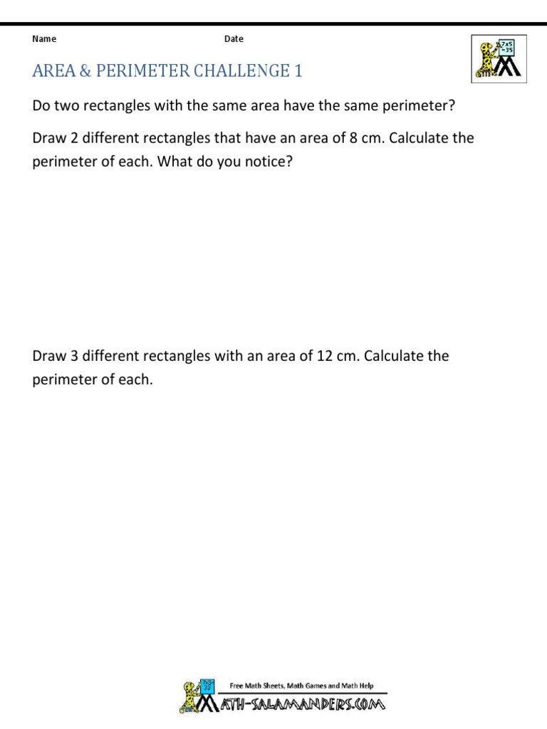Area & Perimeter Challenge Worksheet | PDF
