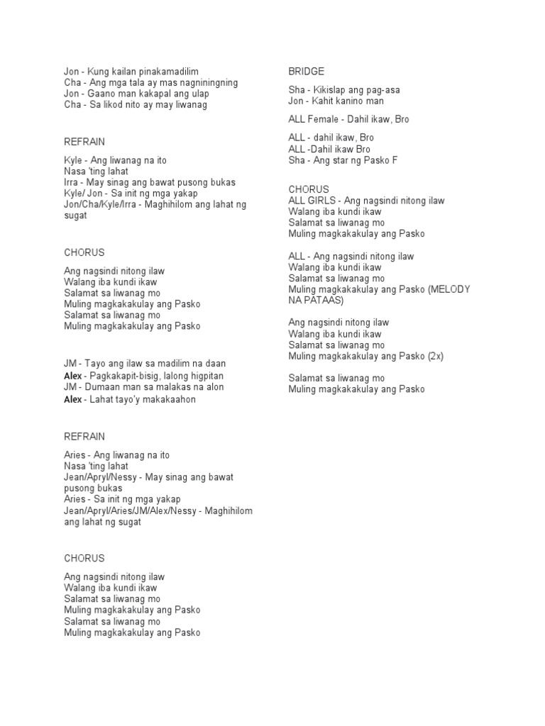 Star NG Pasko Lyrics | PDF